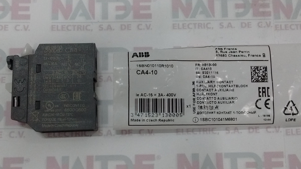 BLOCK AUXILIAR FRONTAL ABB TIPO CA4-10, 1NA, AF09...AF65, NF CAT. 1SBN – NAITDE ELECTRIC