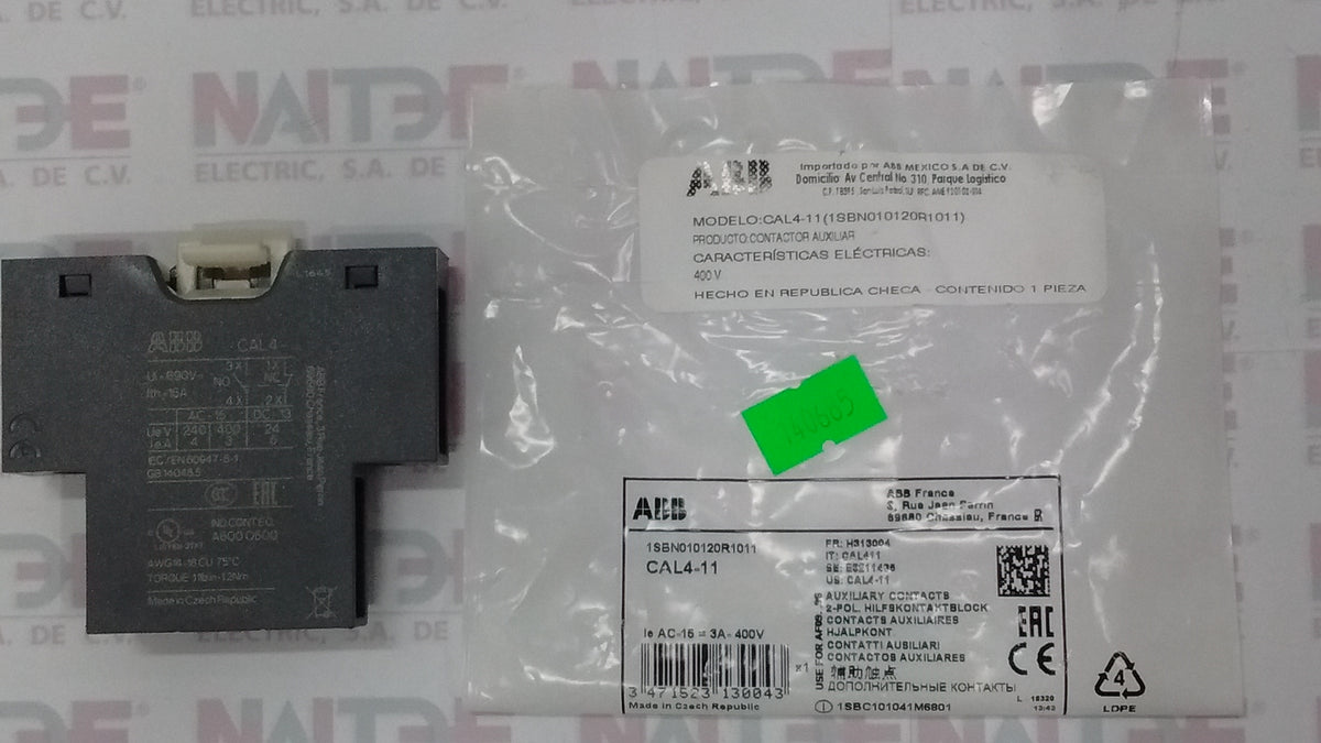 BLOCK AUXILIAR LATERAL ABB TIPO CAL4-11, 1NA+1NC, AF09-AF96, NF CAT.1S – NAITDE ELECTRIC