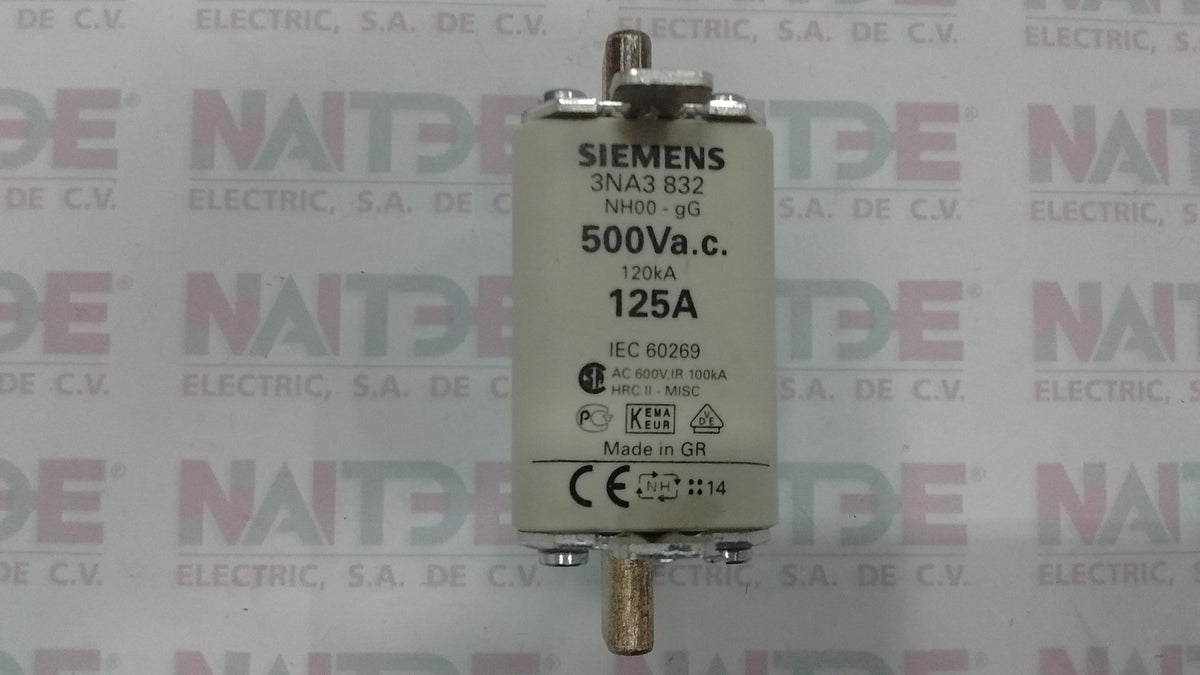 FUSIBLE CUCHILLA SIEMENS 3NA3 832 NH00 125 AMP 500 V ( EQUIVALENTE ...