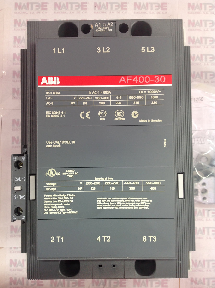 CONTACTOR ABB AF400-30-11 BOBINA 250-500 V CA/CD. CAT.1SFL577001R7111 ...