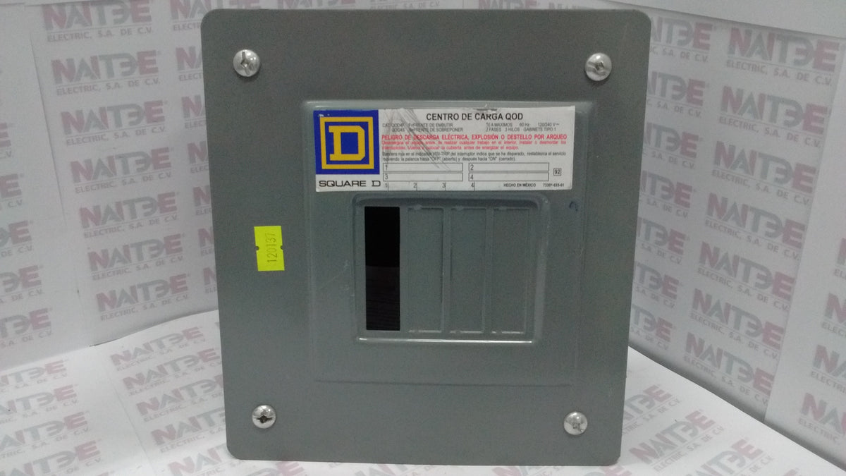 CENTRO DE CARGA SQUARE D QOD4F, 4 ESP, 60 AMP, EMPOTRAR, 2F-3H, 240/12 – NAITDE ELECTRIC
