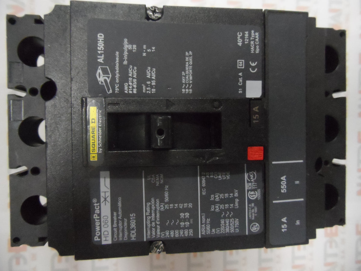 INTERRUPTOR TERMO SQUARE D FAL36015 3P15 AMP 600 V 18 kA ( NVO MOD HDL ...