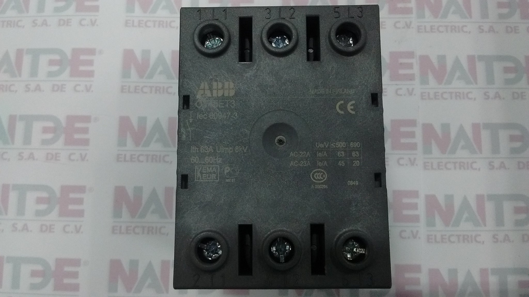 SECCIONADOR ABB OT45ET3, 30 HP, 480 VCA, 60 AMP, UL508 – NAITDE ELECTRIC